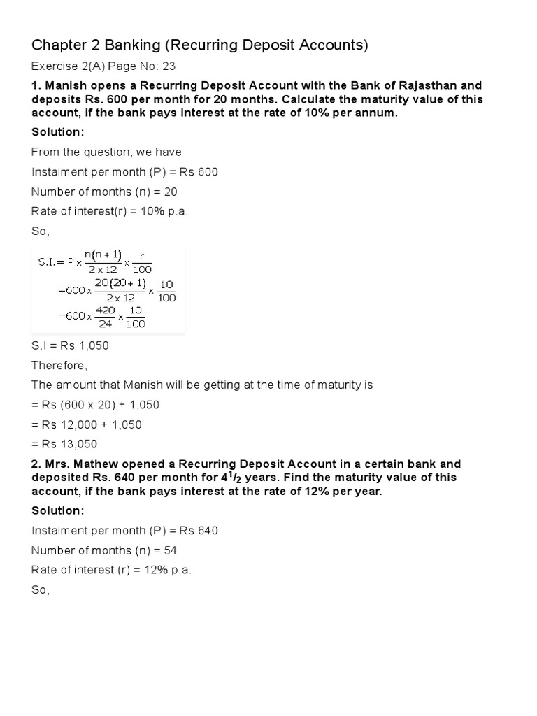 Chapter 2 Banking (Recurring Deposit Accounts) | PDF | Interest Rates ...