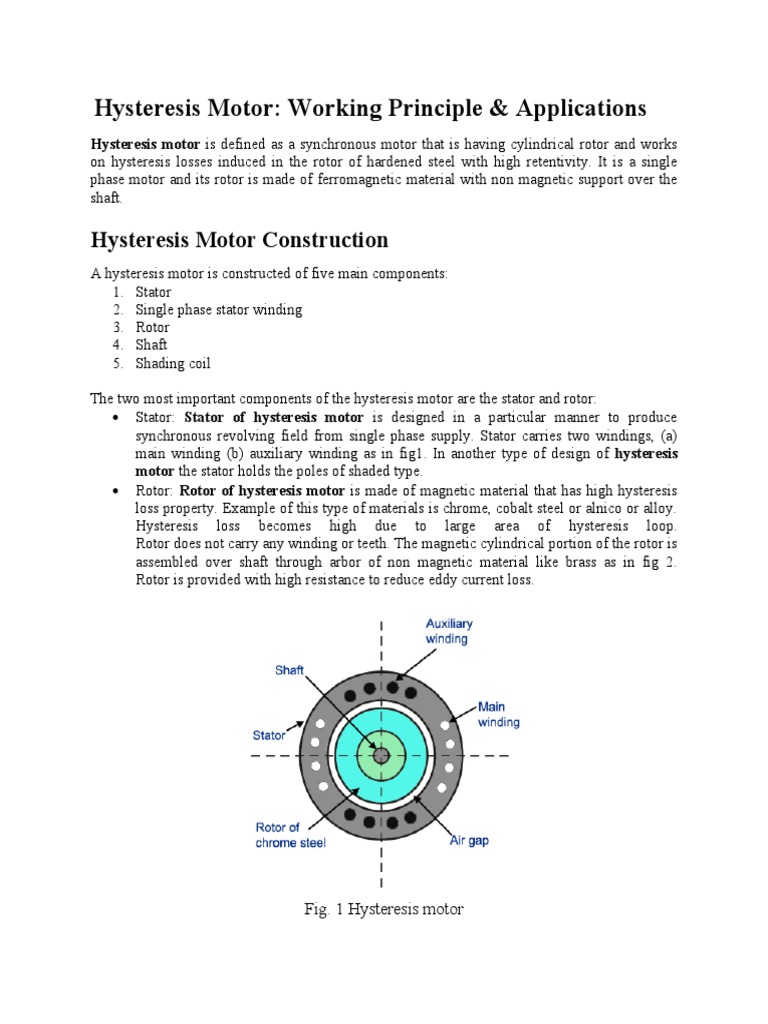 Hysteresis Motor: Working Principle & Applications | PDF | Electric ...
