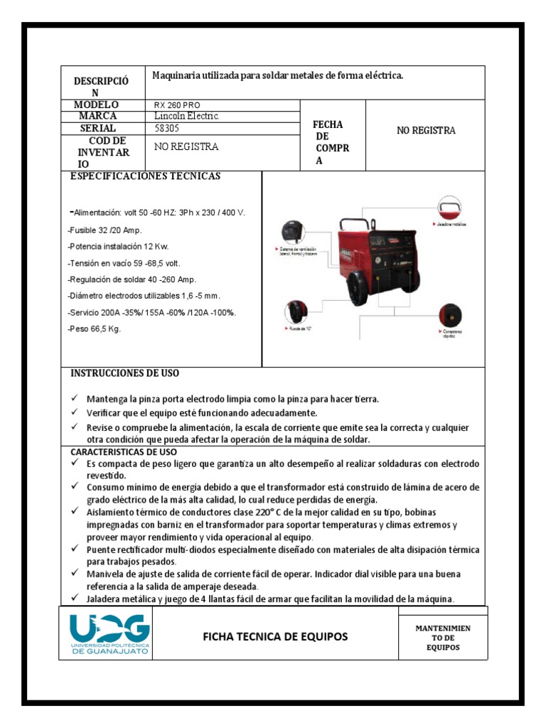 Ficha Tecnica (Soldadora) | PDF | Soldadura | Construcción