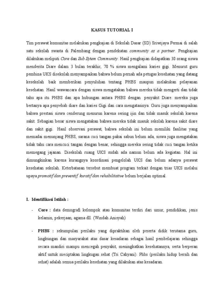 Laporan Kasus I Tutorial Komunitas PSIK C | PDF