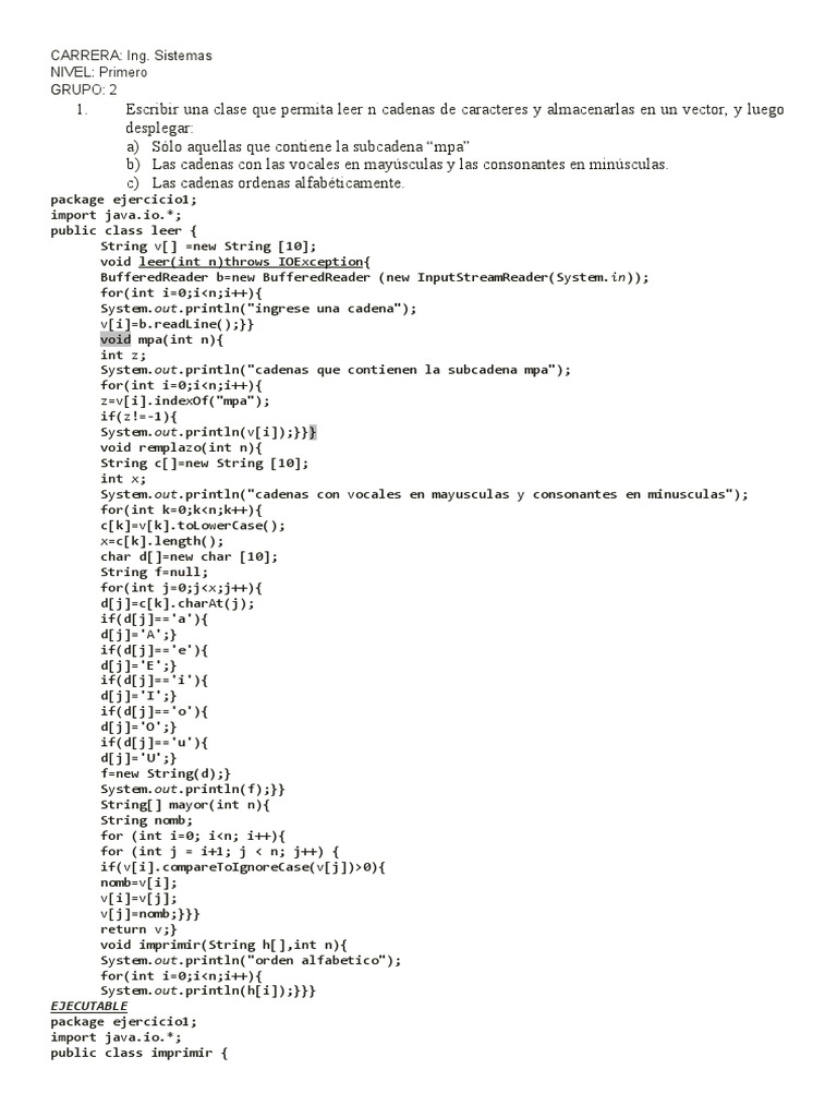 Ejercicios Vectores Java | PDF | Cadena (informática) | Comunicación ...