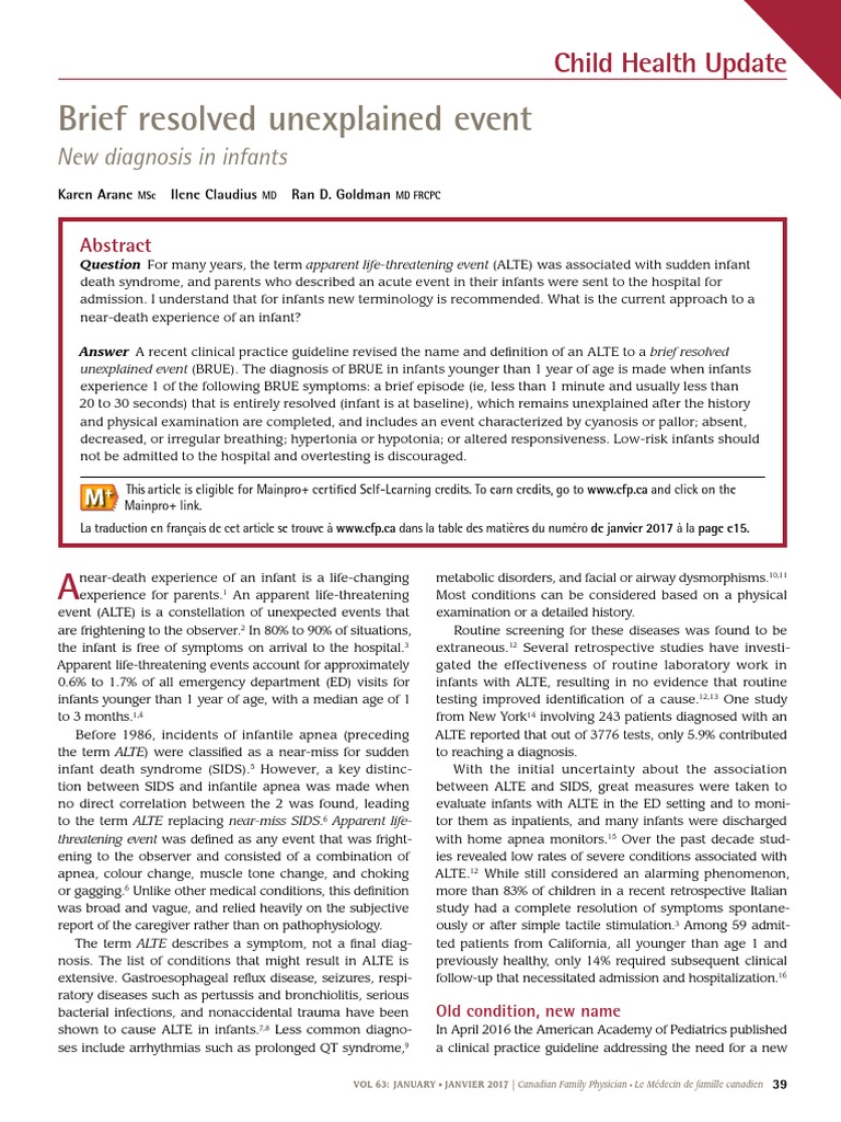 Brief Resolved Unexplained Event: Child Health Update | PDF | Children ...