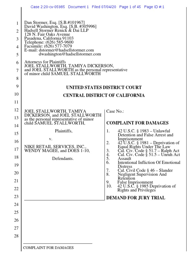 Joel Stallworth, Tamiya Dickerson, Et Al., Nike Retail Services, Inc ...