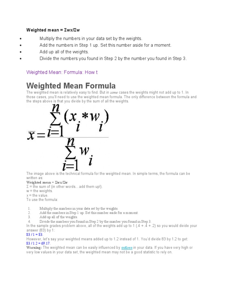 Weighted Mean: Formula: How T | PDF