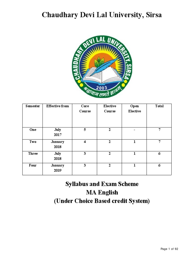 MA English Syllabus at CDLU Sirsa | PDF | English Studies | English ...