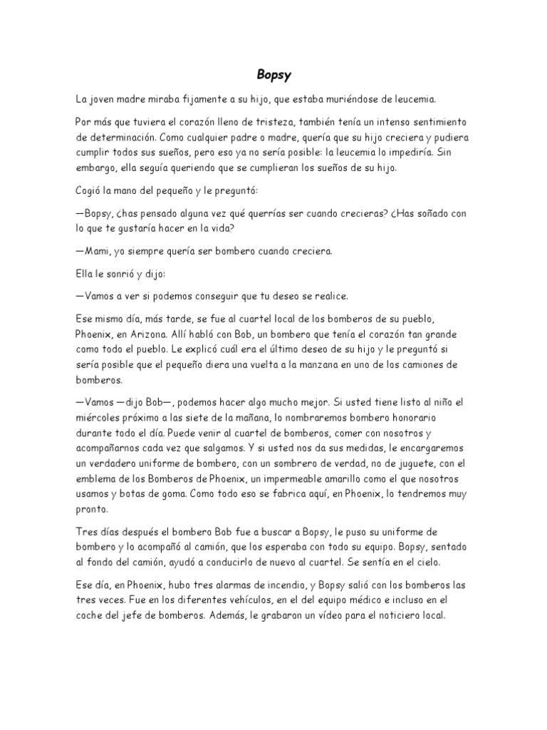 El último deseo de Bopsy, un bombero | PDF
