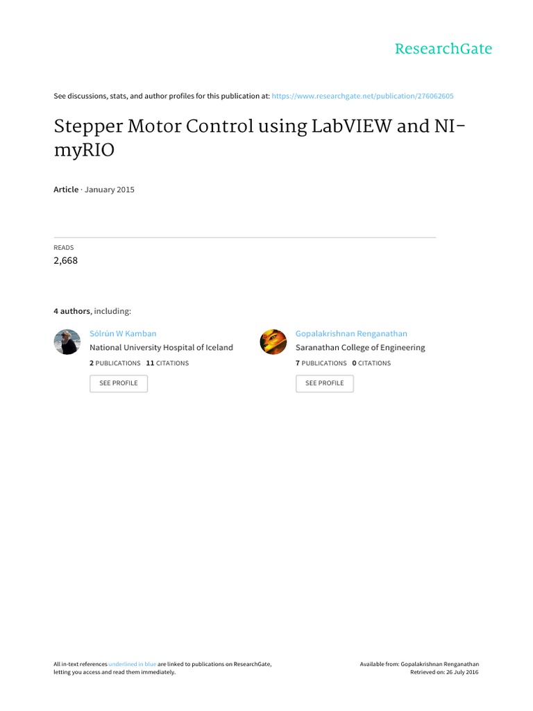 Stepper Motor Control Using Labview and Ni-Myrio: January 2015 | PDF ...