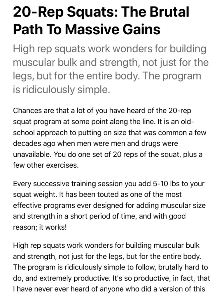 20-Rep Squats: The Brutal Path To Massive Gains - PDF | PDF | Breathing ...