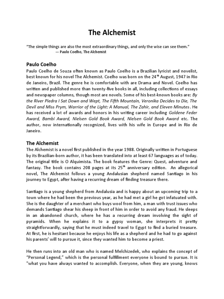 The Alchemist: Paulo Coelho | PDF