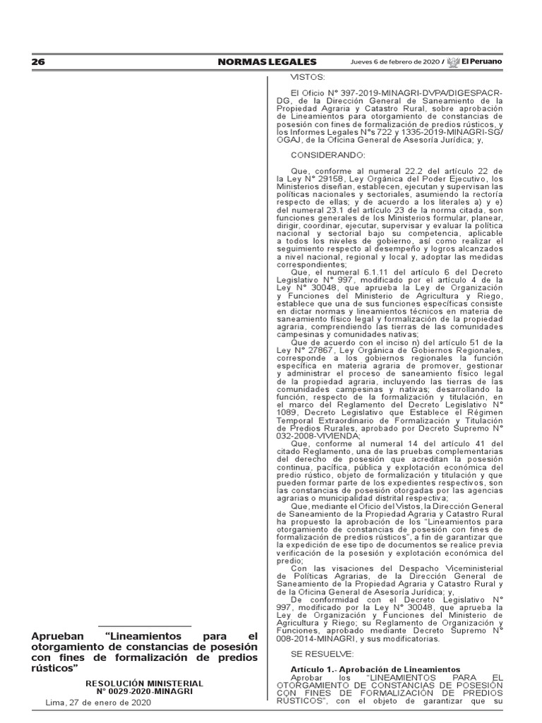 RM - 0029 2020 Minagri | PDF | Gobierno | Justicia