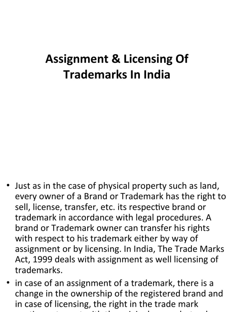Assignment & Licensing of Trademarks in India | PDF | Trademark | License