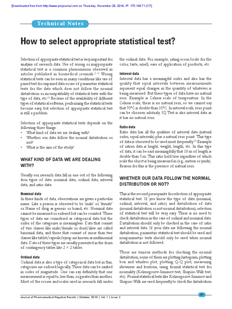 Selecting Statistical Tests in Research | PDF | Level Of Measurement ...