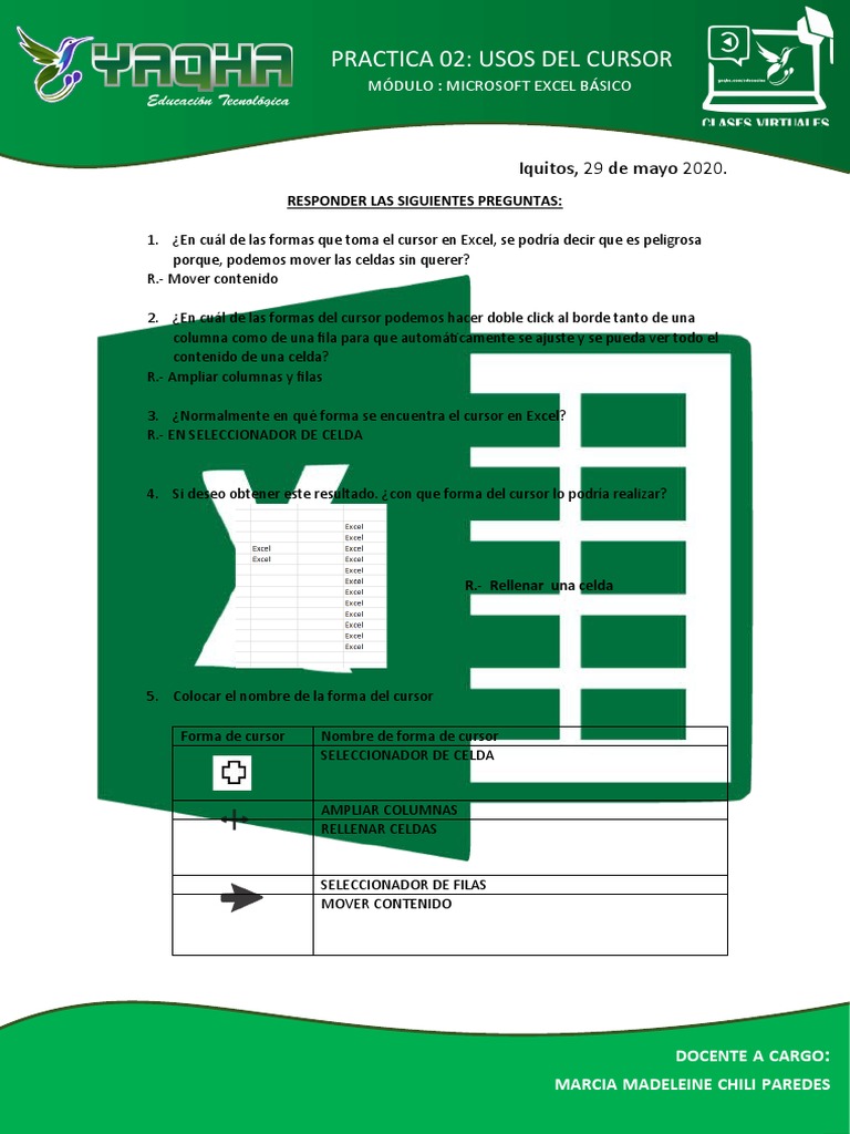 Usos del Cursor en Excel Básico | PDF