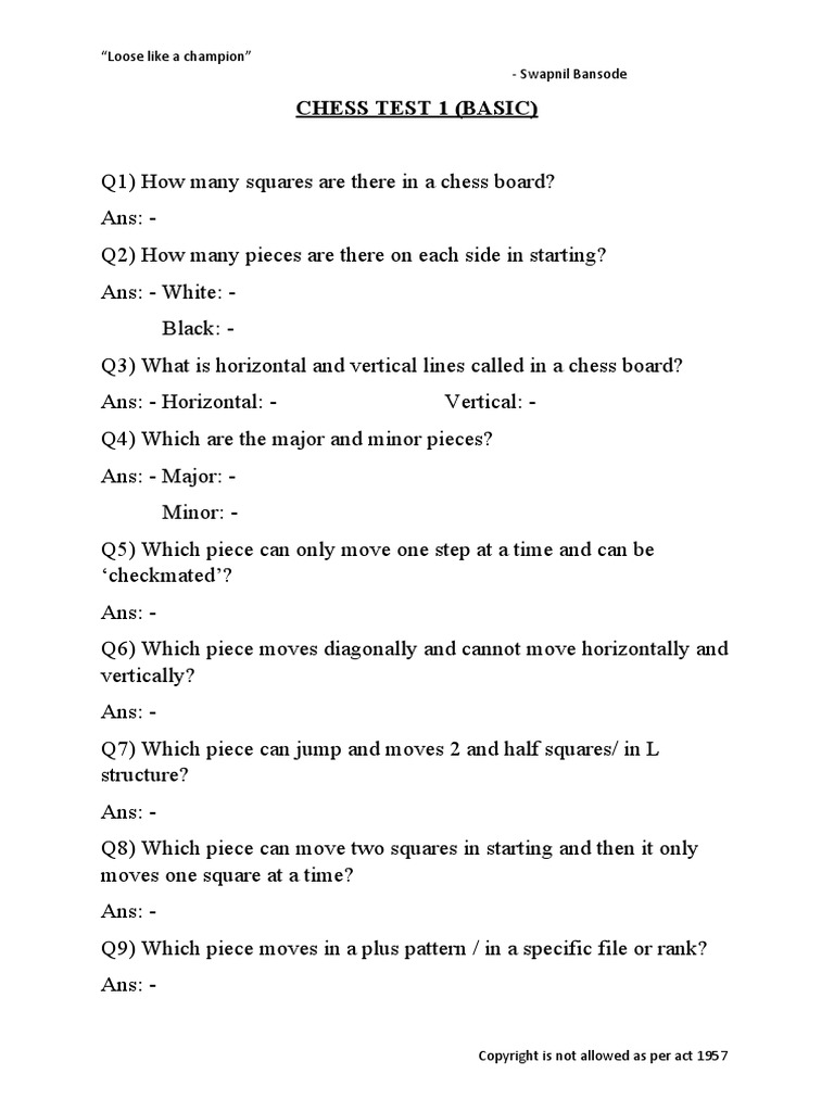 Chess Test 1 | PDF | Chess | Gaming