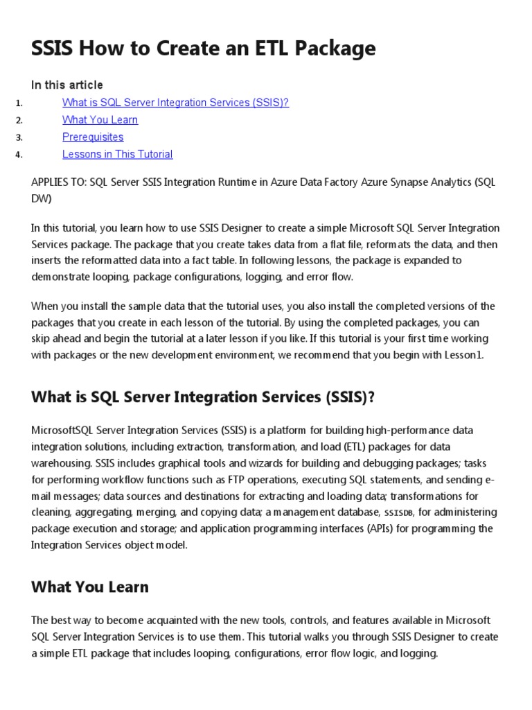 SSIS How To Create An ETL Package | PDF | Microsoft Sql Server | Databases