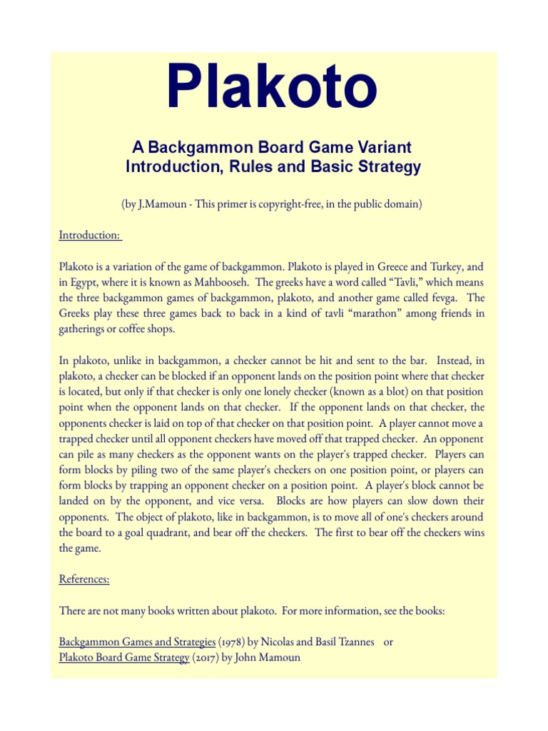 Plakoto: A Backgammon Board Game Variant Introduction, Rules and Basic Strategy | Download Free ...
