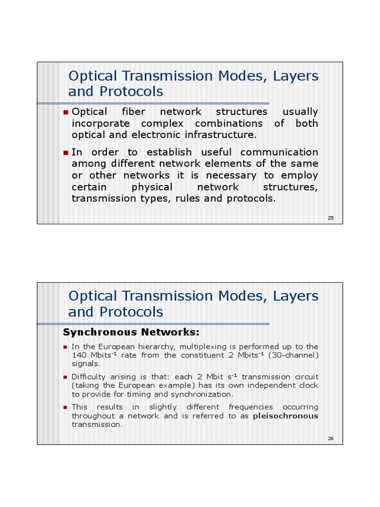 Optical Transmission Modes, Layers and Protocols: Synchronous Networks | PDF | Asynchronous ...