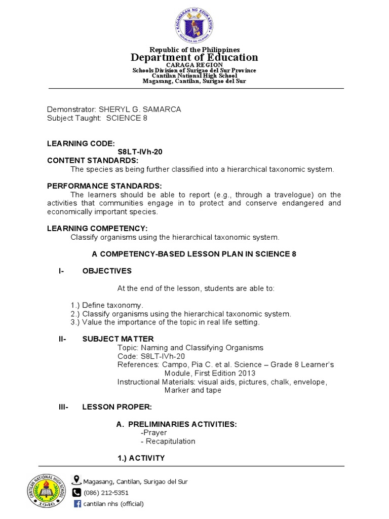 Demo | PDF | Taxonomy (Biology) | Lesson Plan