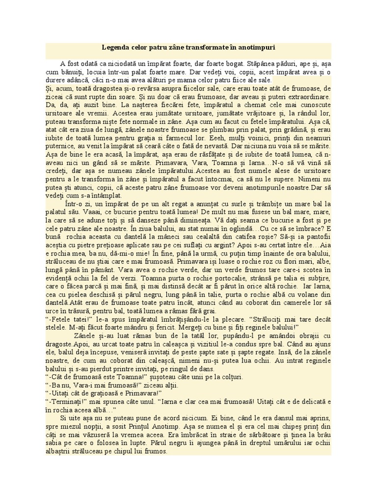 Legenda Celor Patru Zâne Transformate În Anotimpuri | PDF