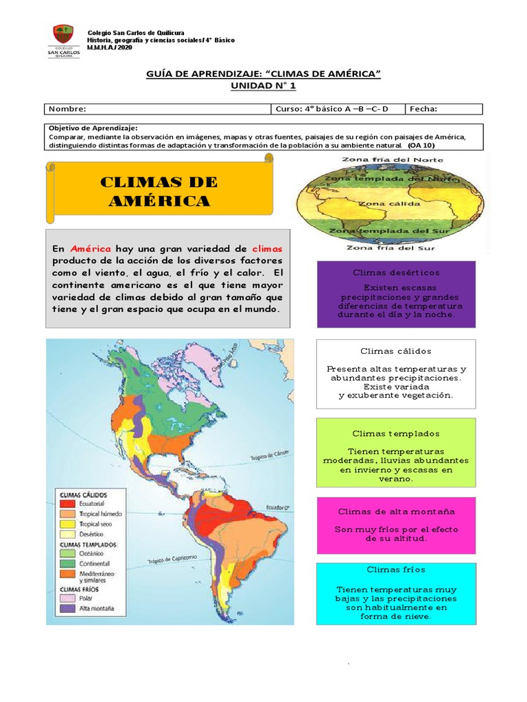 H4 Semana 6 Actividad 2. EL CLIMA DE AMÉRICA | PDF | Clima templado | Clima