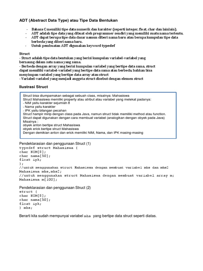 ADT (Abstract Data Type) Atau Tipe Data Bentukan: Struct | PDF | Komputer