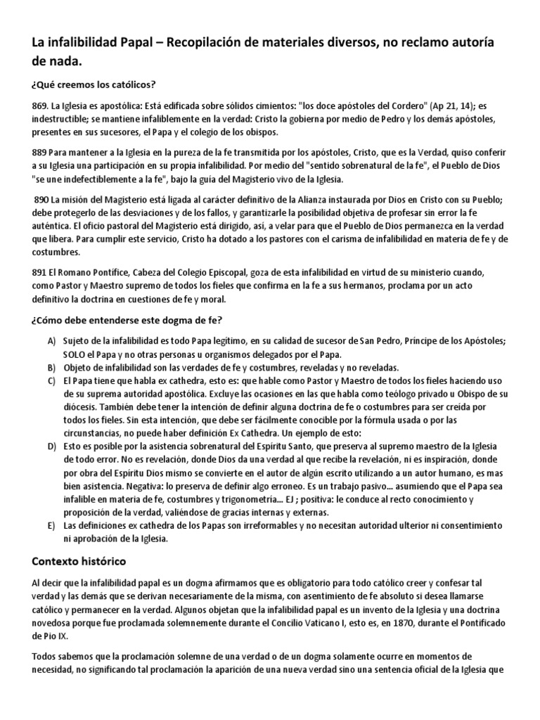 La Infalibilidad Papal | PDF | Papa | San Pedro