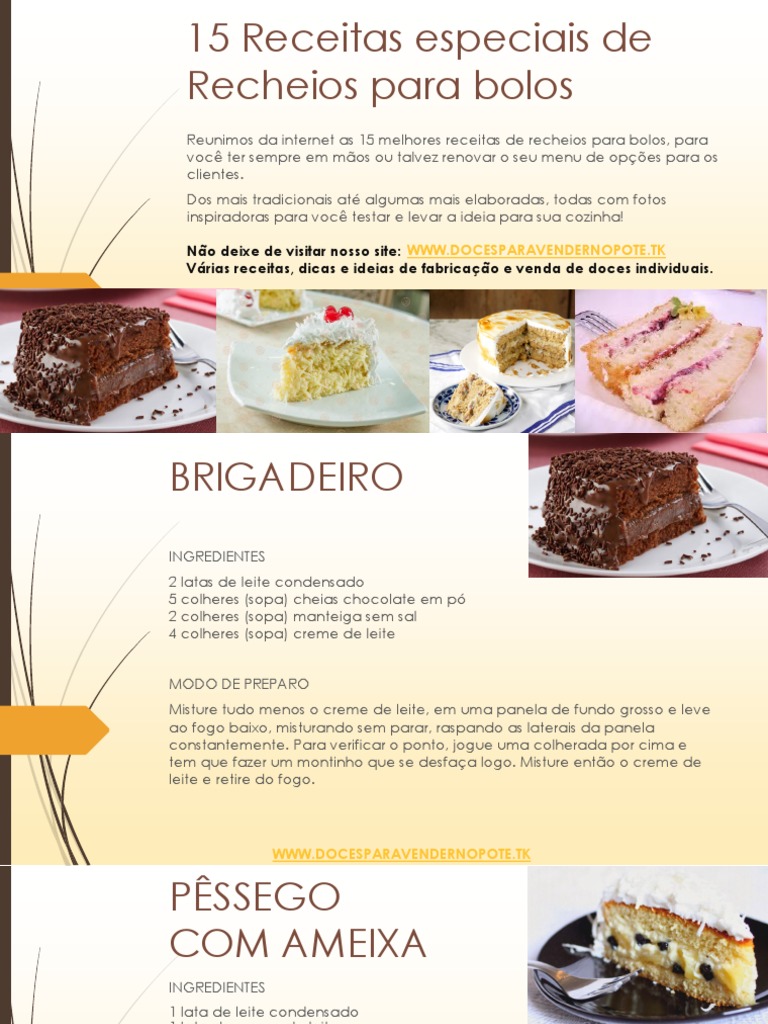 15 Receitas Especiais de Recheios para Bolos PDF | PDF | Chocolate | Leite