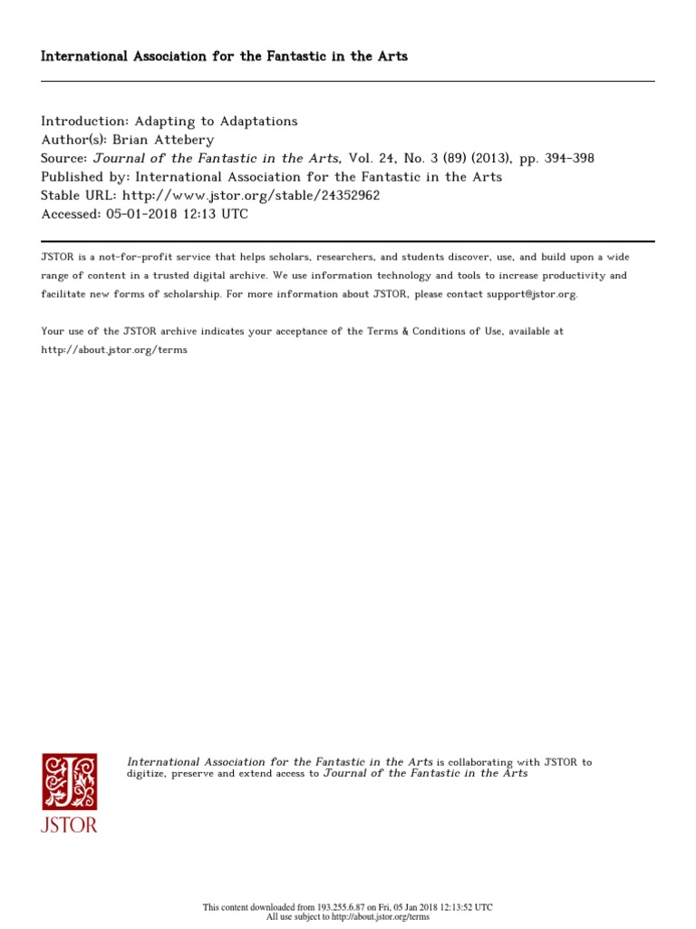 Adapting To Adaptations - Brian Attebery PDF | PDF | Fantasy