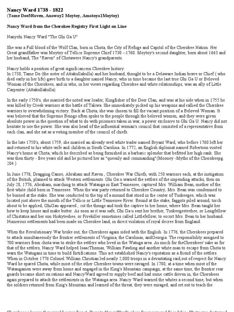 Nancy Ward 1738 | PDF | Cherokee | Violence