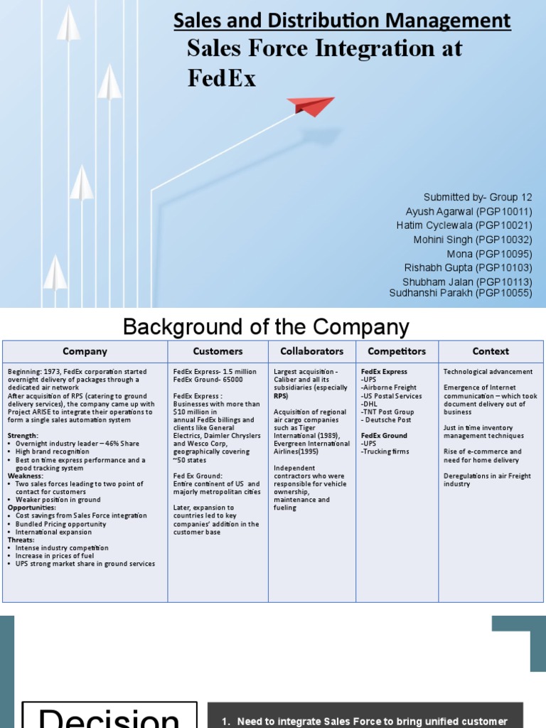 Sales Force Integration at Fedex: Sales and Distribution Management ...