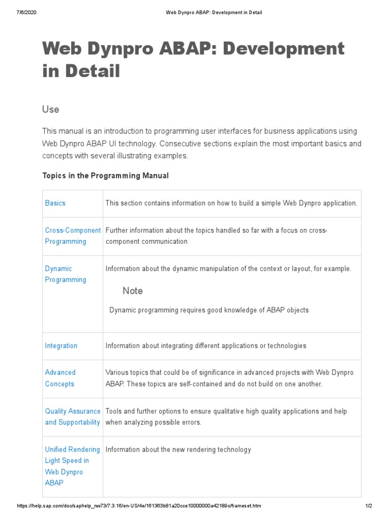Web Dynpro ABAP: Development in Detail: Topics in The Programming Manual | PDF | World Wide Web ...
