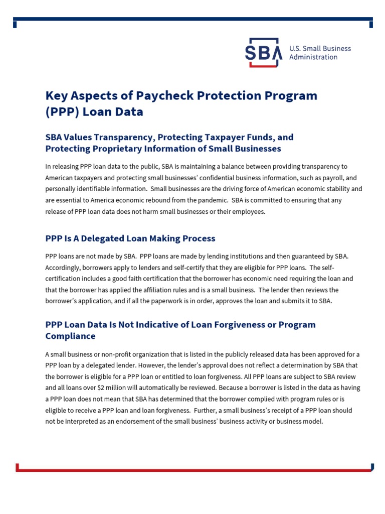 Key Aspects of Paycheck Protection Program (PPP) Loan Data | PDF ...