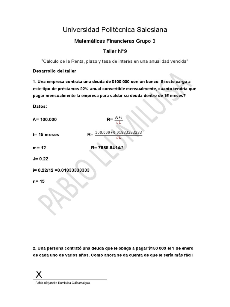 Pablollumiluisa Matefin 9 | PDF | Interés | Deuda