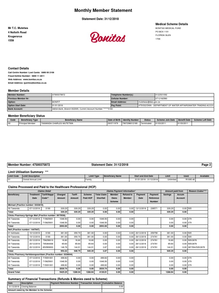 Member - Statement Bonfit Accumulated Savings 2018 | PDF | Pharmacy ...
