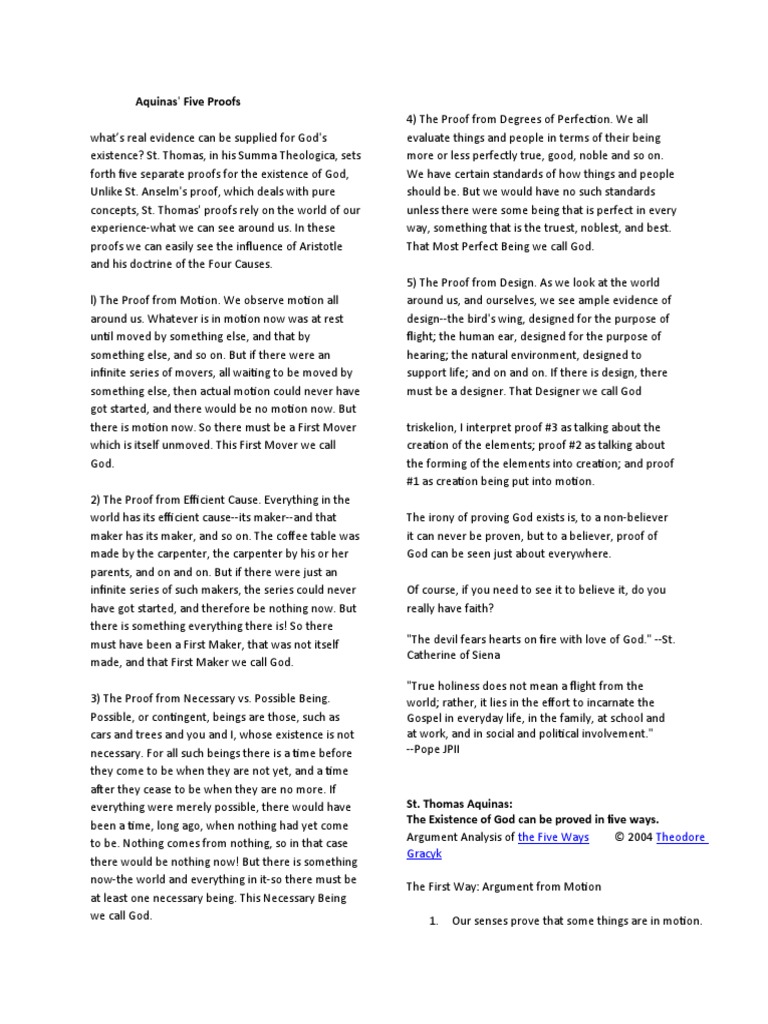 Aquinas' Five Proofs: The Five Ways Theodore Gracyk | PDF | Metaphysics ...