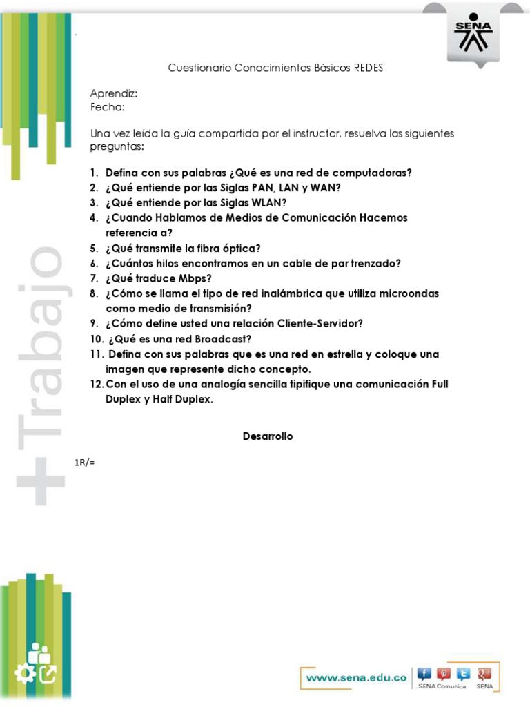 Cuestionario Conceptos Basicos de Redes | PDF