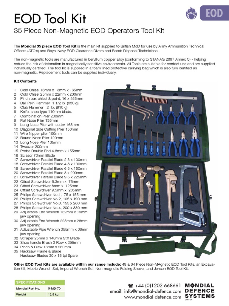 EOD Toolk Kit 35 Piece | PDF | Bomb Disposal | Blade