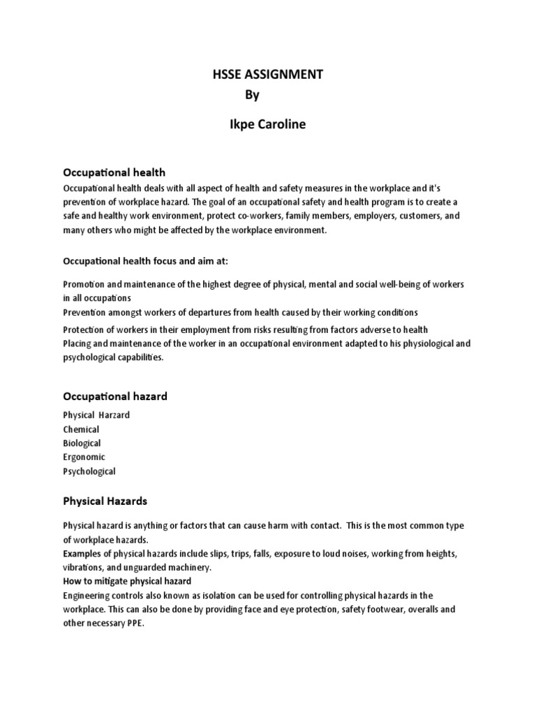 HSSE ASSIGNMENT-WPS Office | Download Free PDF | Occupational Safety ...