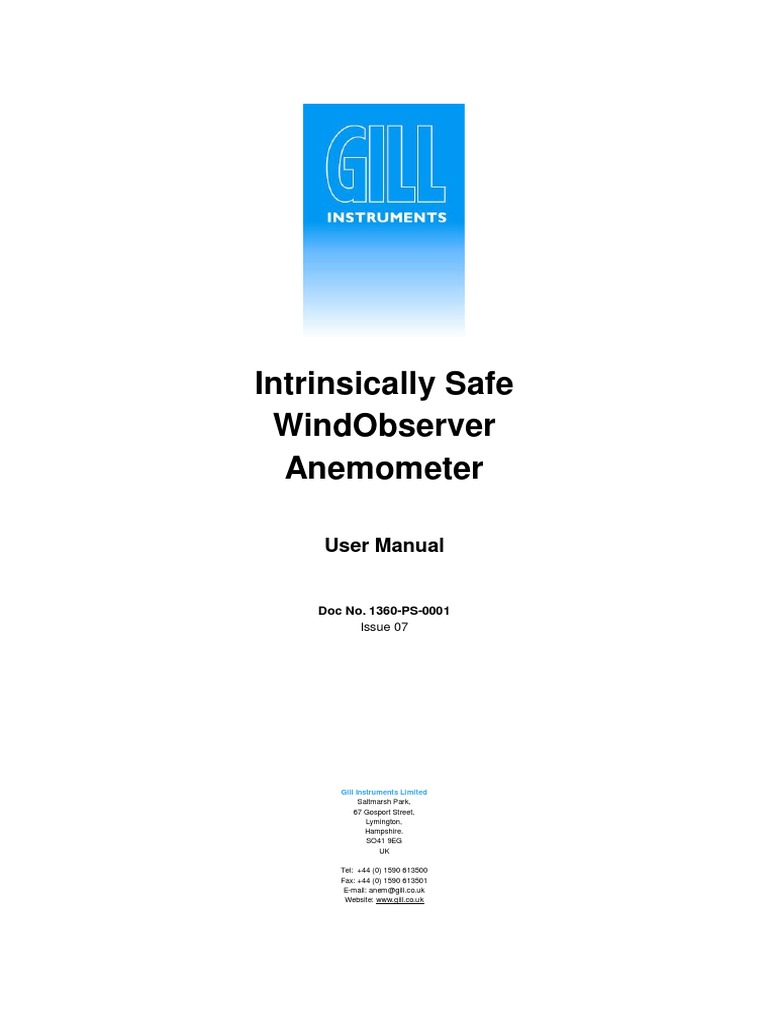 Intrinsically Safe Windobserver Anemometer: User Manual | PDF ...