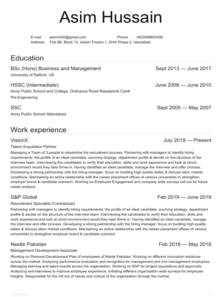 Asim Hussain - CV | PDF | Recruitment | Performance Appraisal
