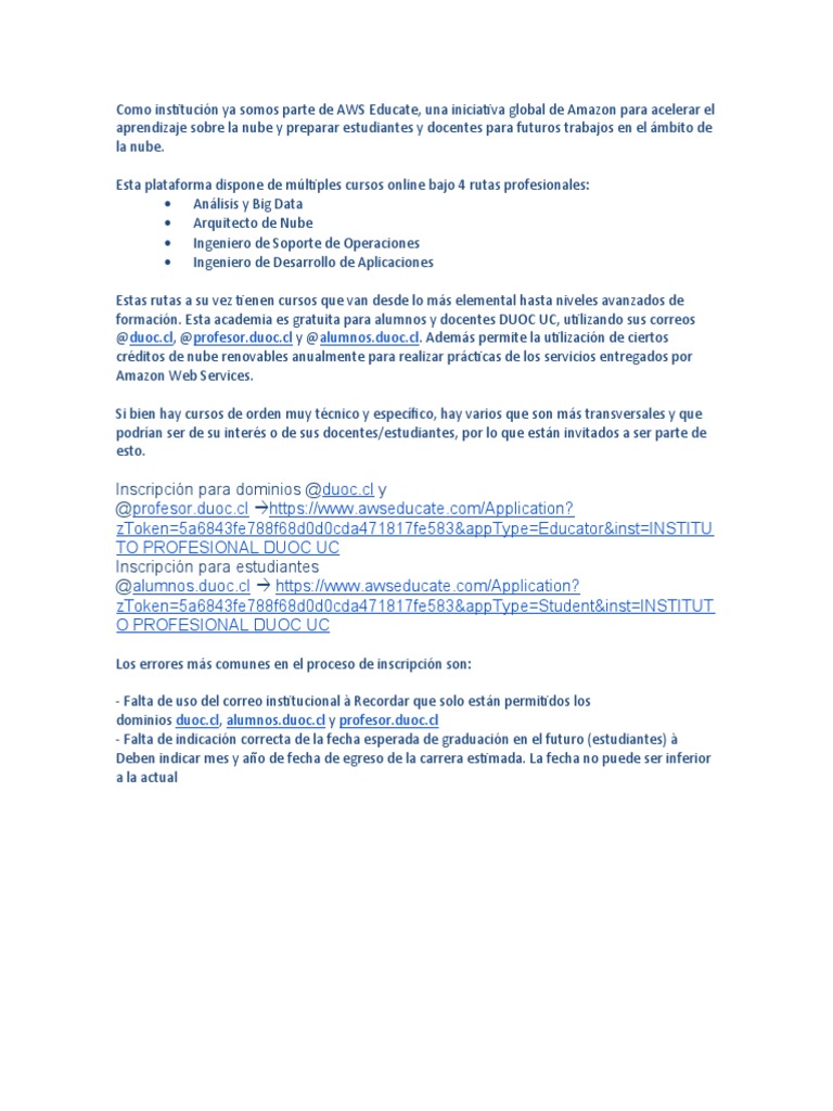Cursos AWS Educate para DUOC UC | PDF | Crecimiento personal y ...