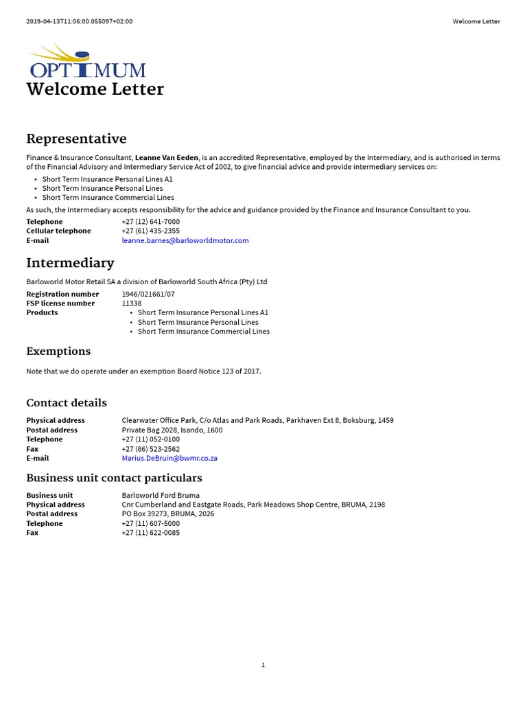 Welcome Letter | PDF | Insurance | Business Law