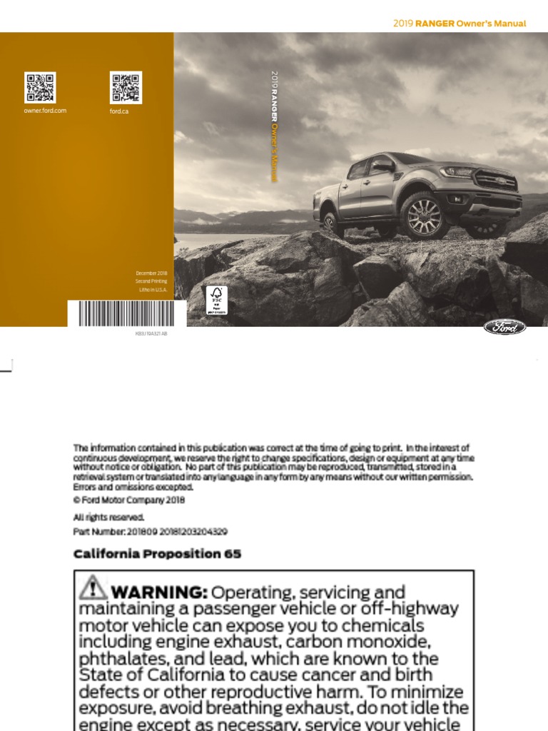 2019 Ford Ranger Owners Manual Version 2 - Om - EN US - 12 - 2018 | PDF ...