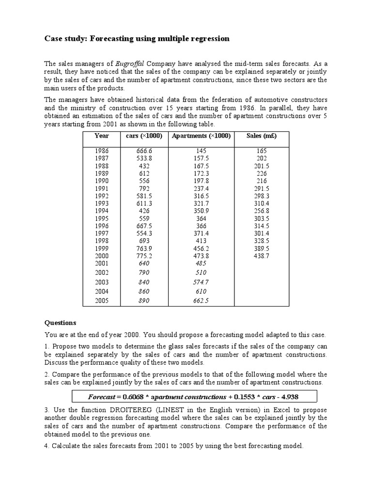 Multiple Regression Sales Forecasting Case Study | PDF | Forecasting ...