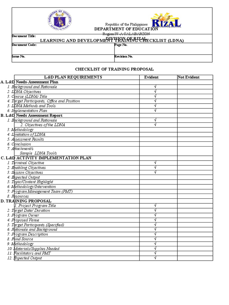 Learning and Development Training Checklist (Ldna) : Republic of The ...