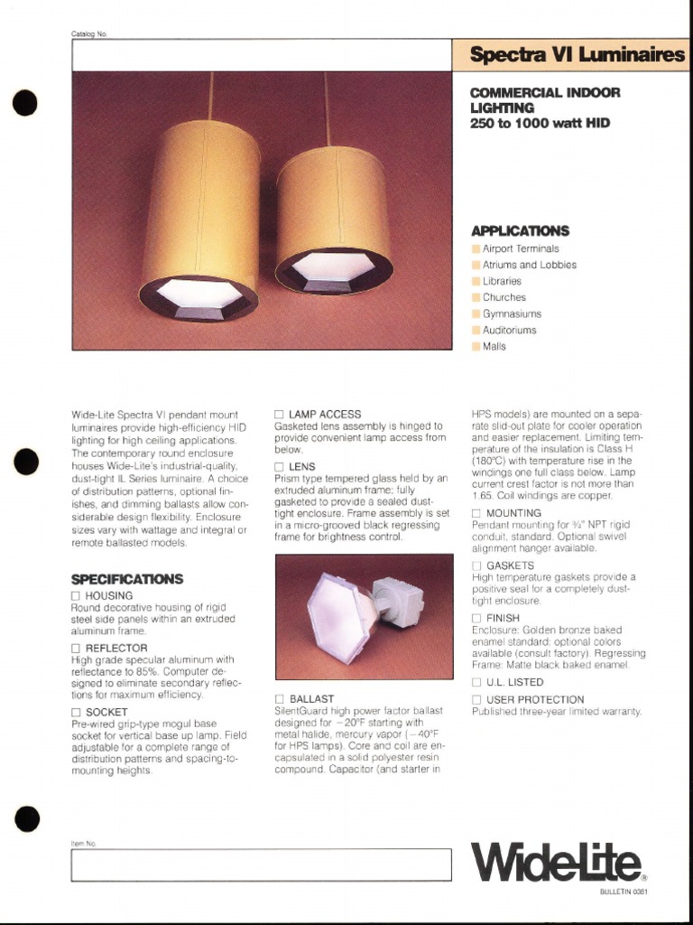 Wide-Lite Spectra VI Commercial Indoor Bulletin 1989 | PDF | Electrical ...