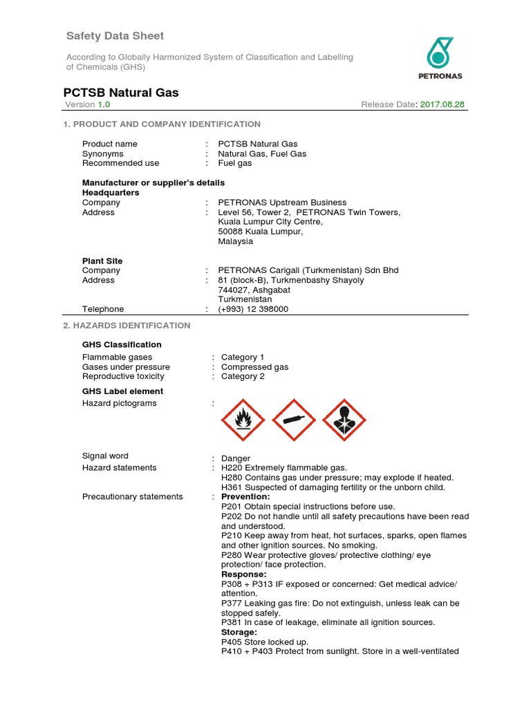 PCTSB Natural Gas: Safety Data Sheet | PDF | Firefighting | Toxicity