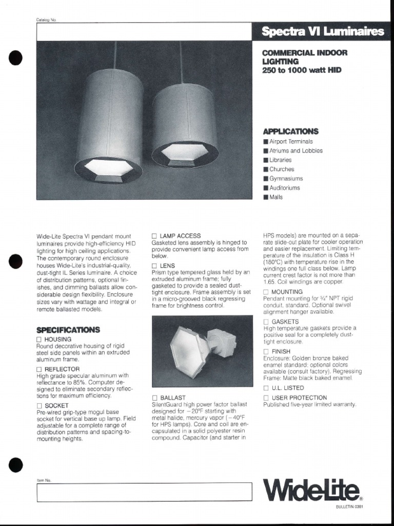 Wide-Lite Spectra VI Commercial Indoor Bulletin 1993 | PDF | Lighting ...