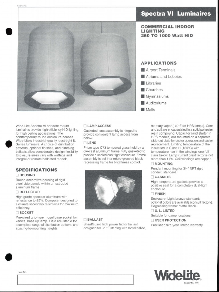 Wide-Lite Spectra VI Commercial Indoor Bulletin 1999 | PDF | Light ...