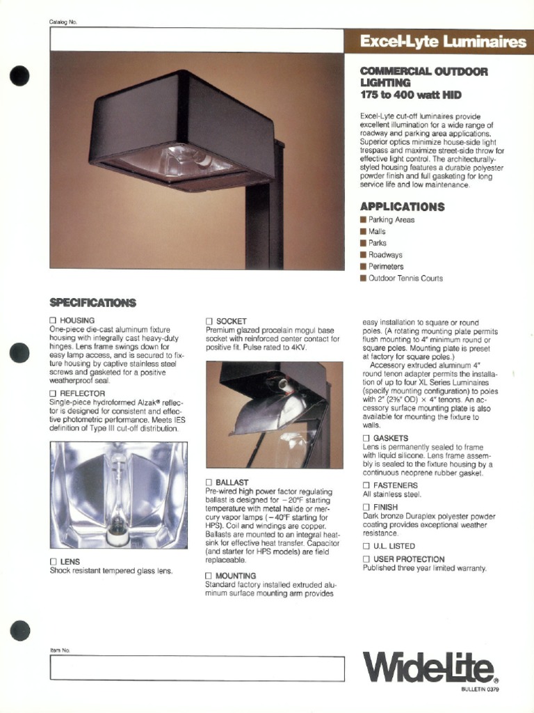 Wide-Lite Excel-Lyte Commercial Outdoor Bulletin 1987 | PDF